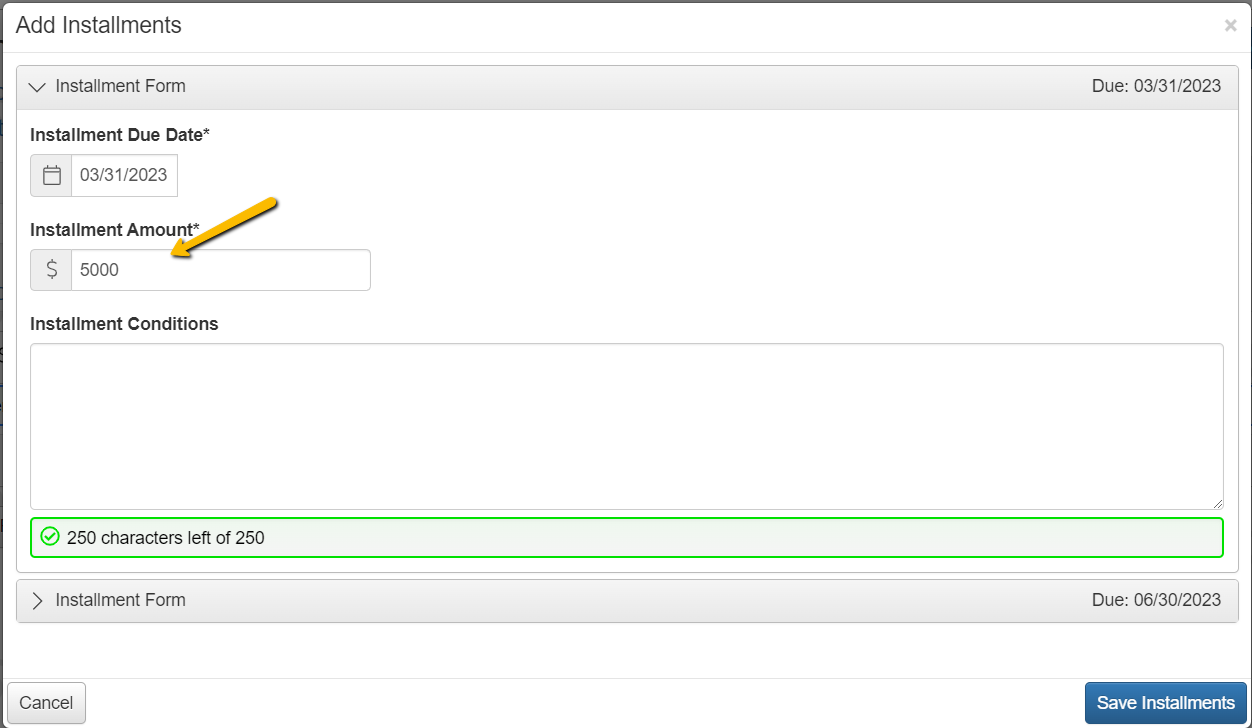 Add Installments to an Approved Request – Foundant Technologies