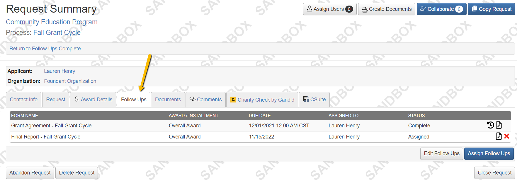 Revert the Status of a Follow Up – Foundant Technologies