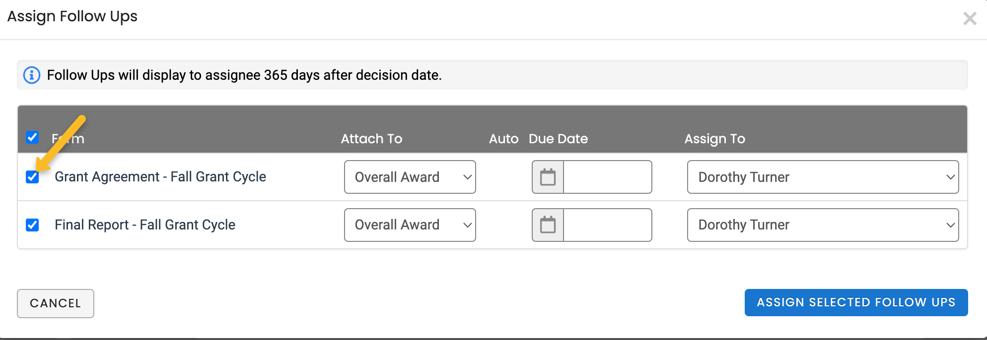 Assign Follow Ups to Requests – Foundant Technologies