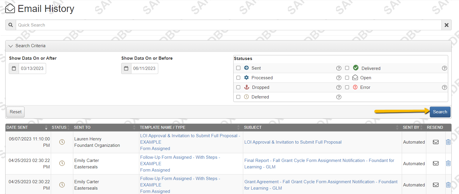 Email History Page – Foundant Technologies