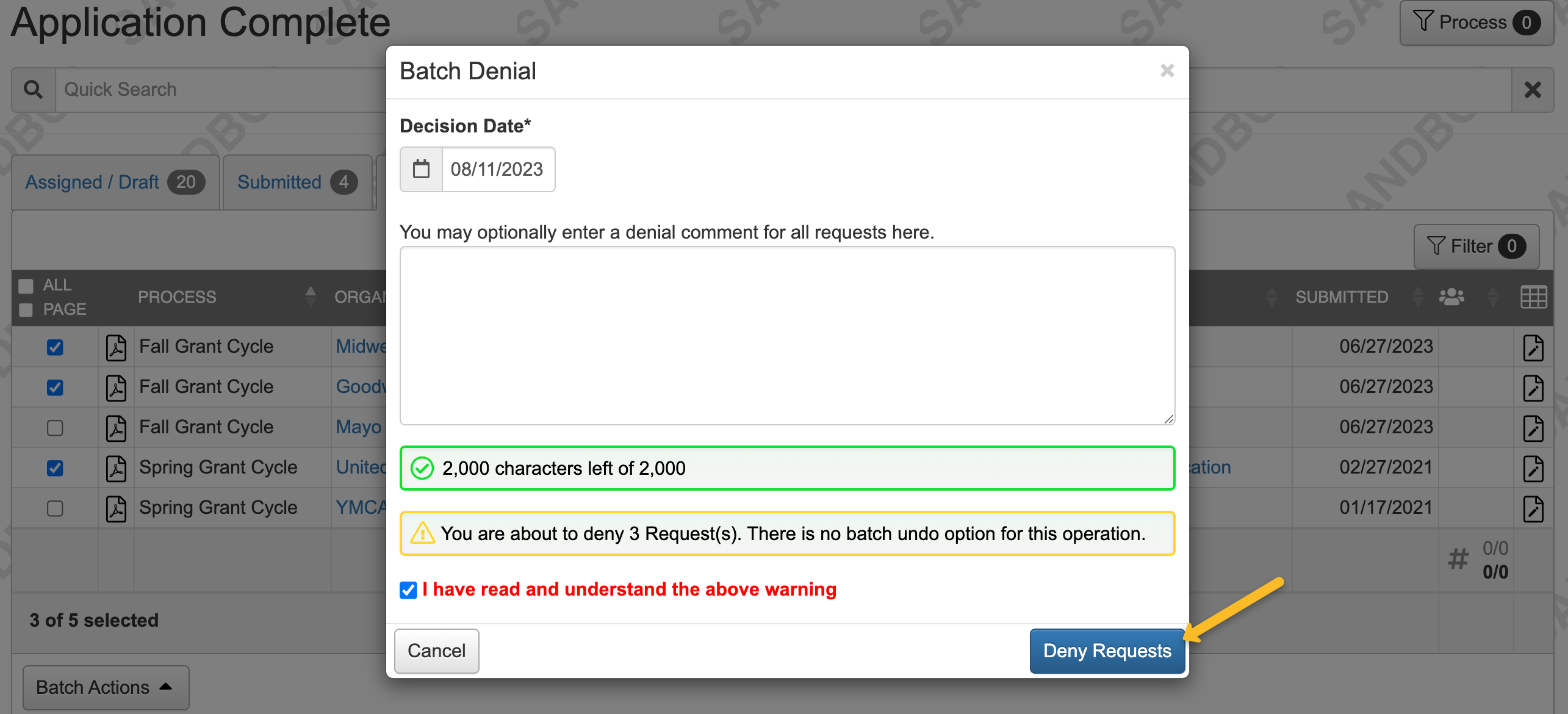 Deny Requests – Foundant Technologies