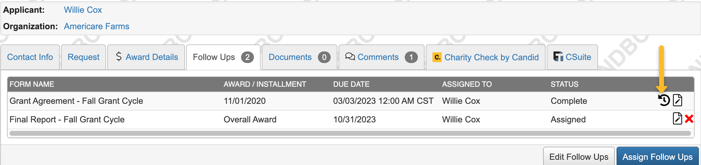 Revert the Status of a Follow Up – Foundant Technologies