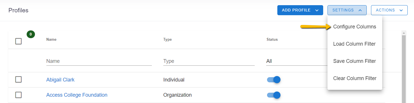 Profiles Configure Columns Foundant Technologies