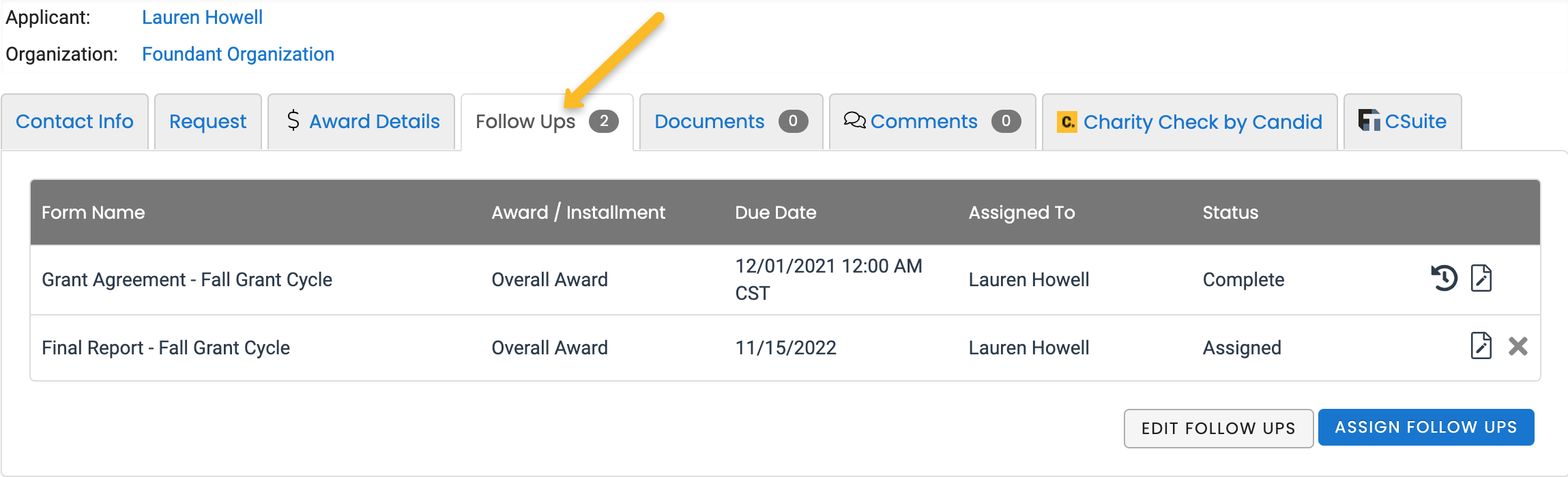 Revert the Status of a Follow Up – Foundant Technologies