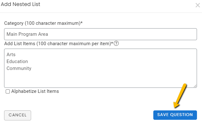 Question Types: Nested List – Foundant Technologies