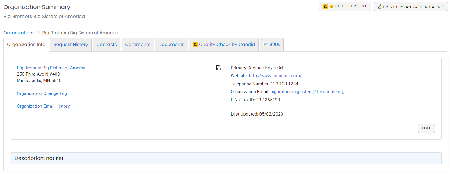 Organization Summary Page – Foundant Technologies