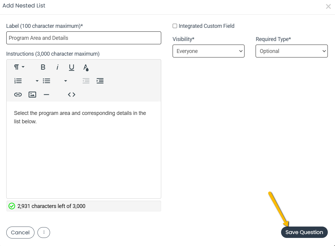 Question Types: Nested List – Foundant Technologies