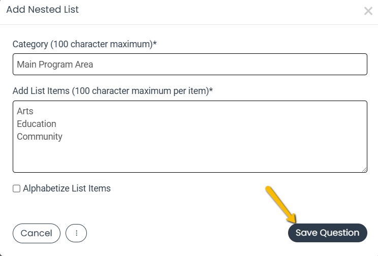Question Types: Nested List – Foundant Technologies