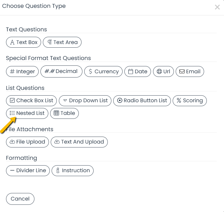 Question Types: Nested List – Foundant Technologies