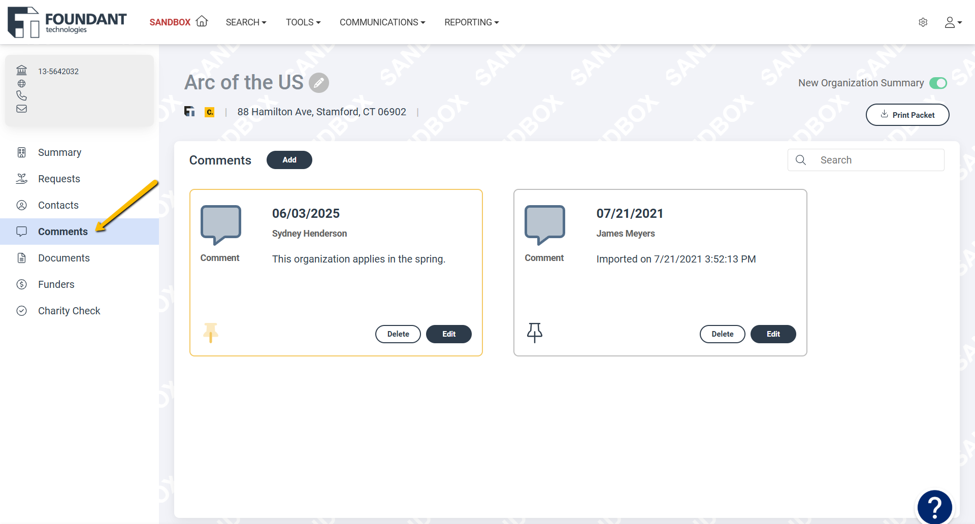 Organization Summary Page – Foundant Technologies