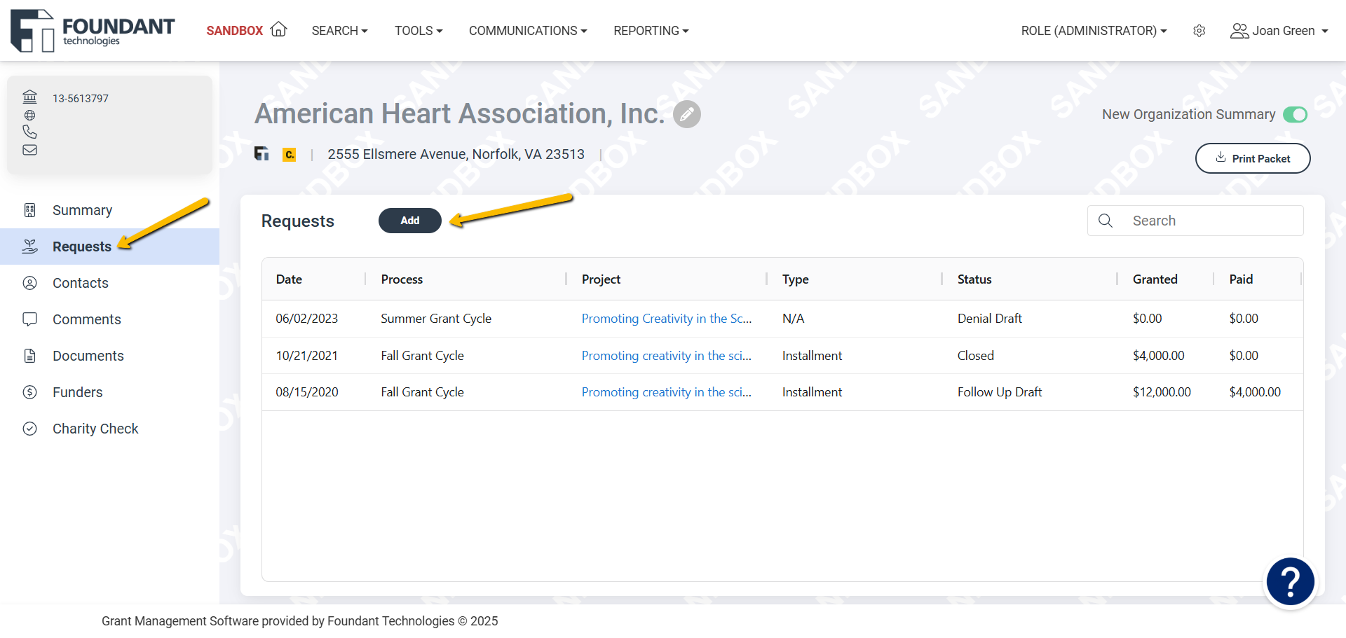 Manual Request Entry – Foundant Technologies