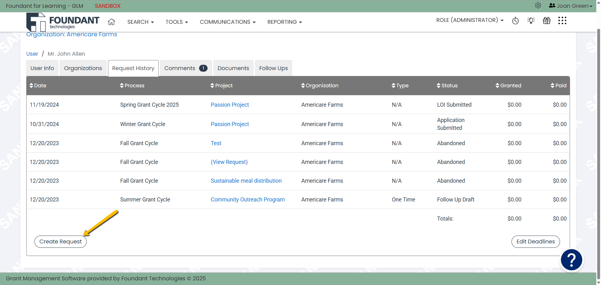 Manual Request Entry – Foundant Technologies