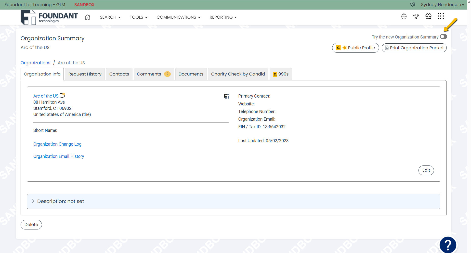 Organization Summary Page – Foundant Technologies