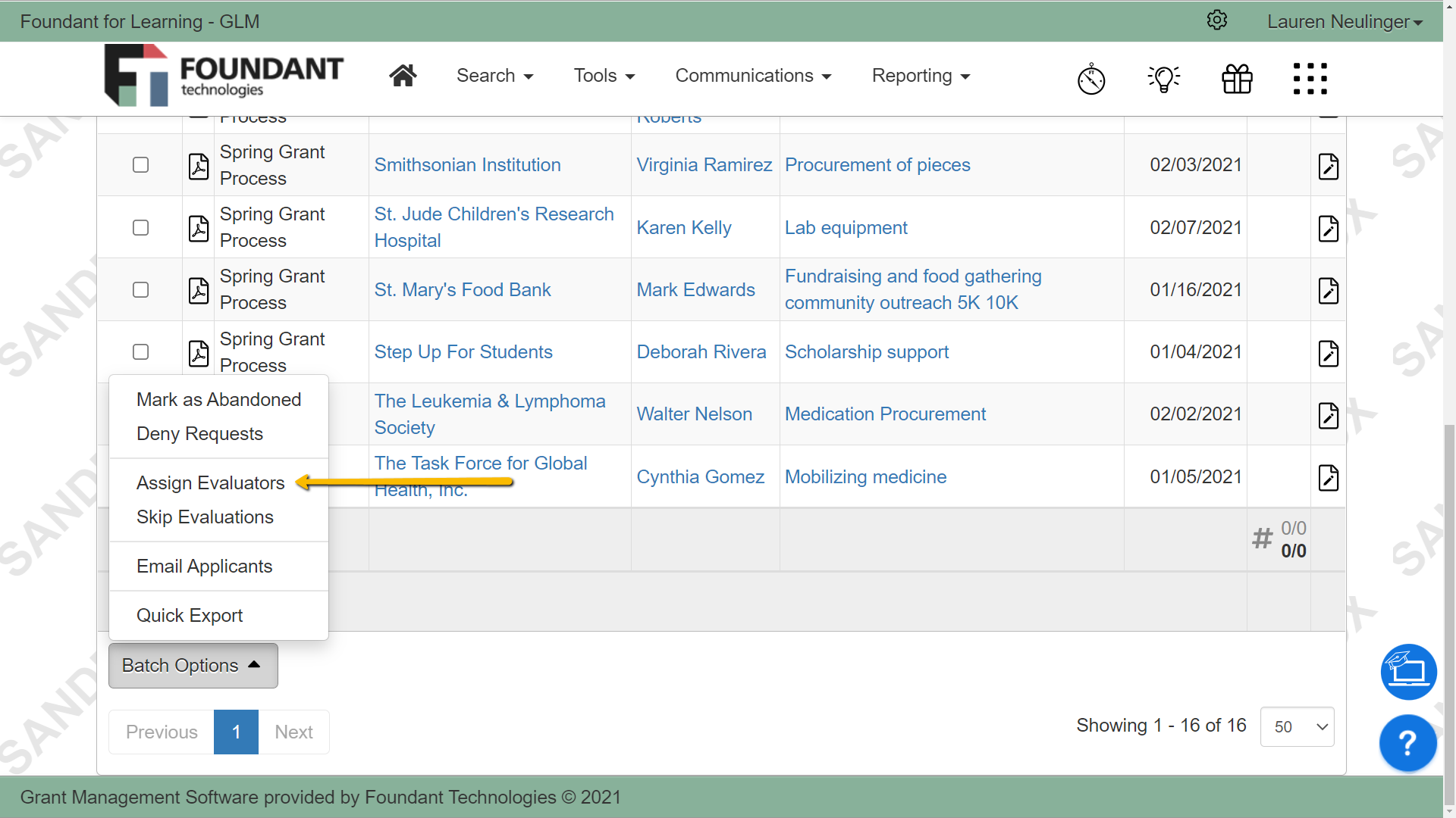 Assign Evaluators to Requests – Foundant Technologies
