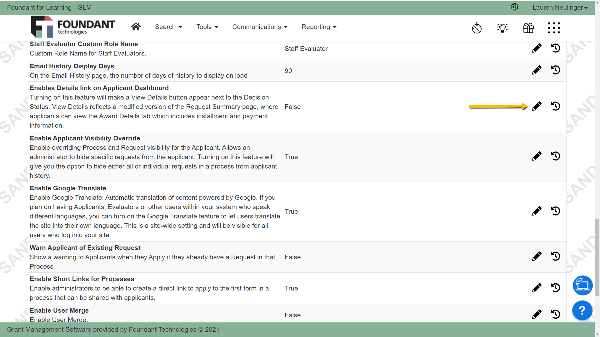 Show Decision Status and Award Details – Foundant Technologies