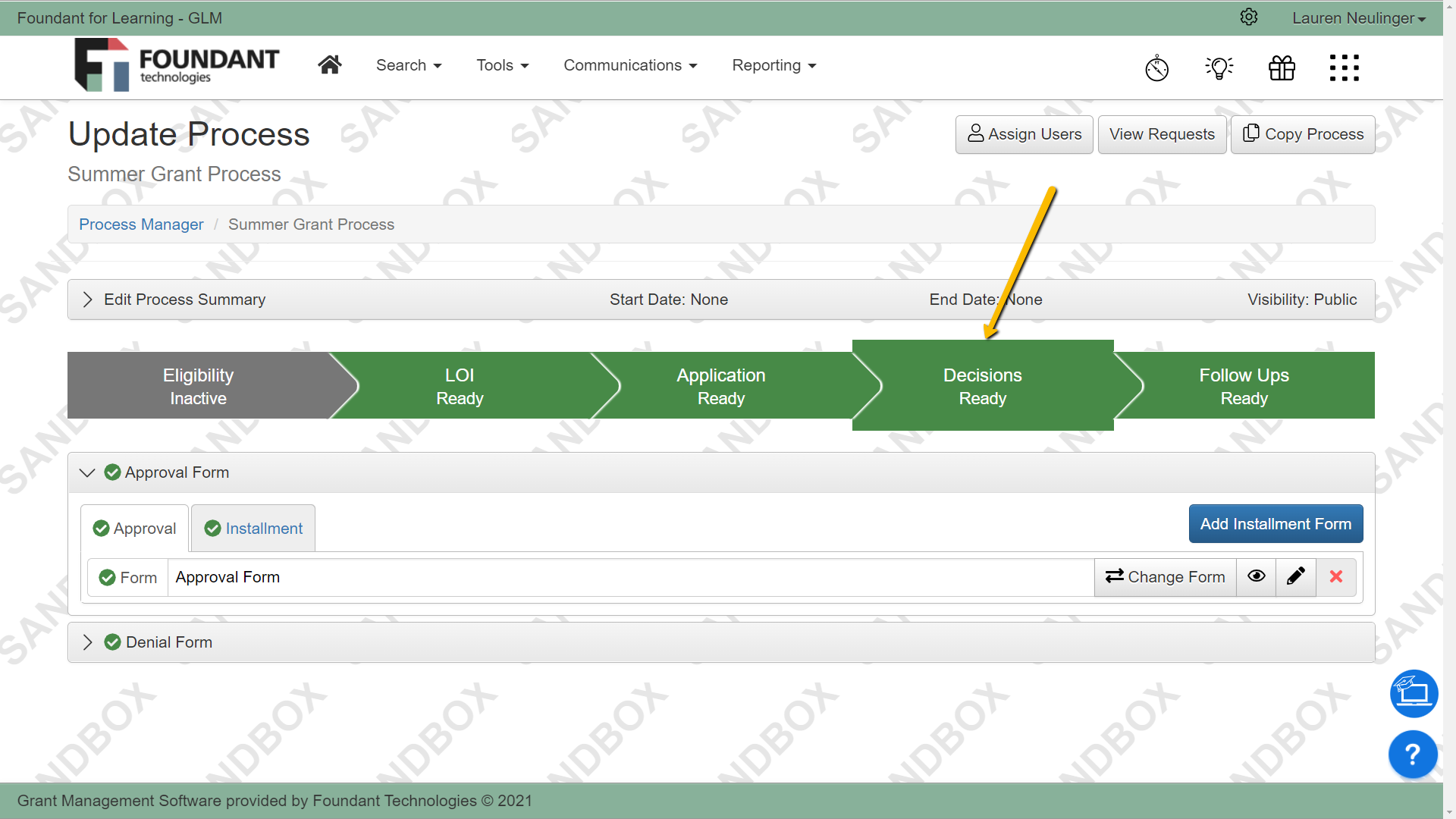 Decisions Stage Forms – Foundant Technologies