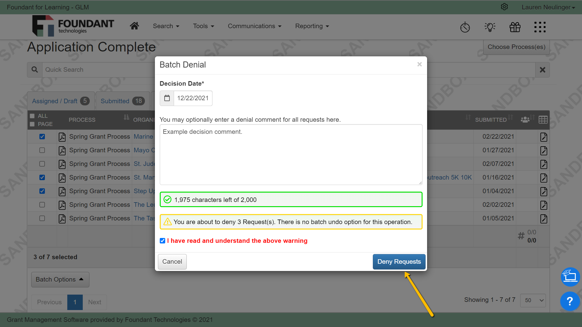 Deny Requests – Foundant Technologies