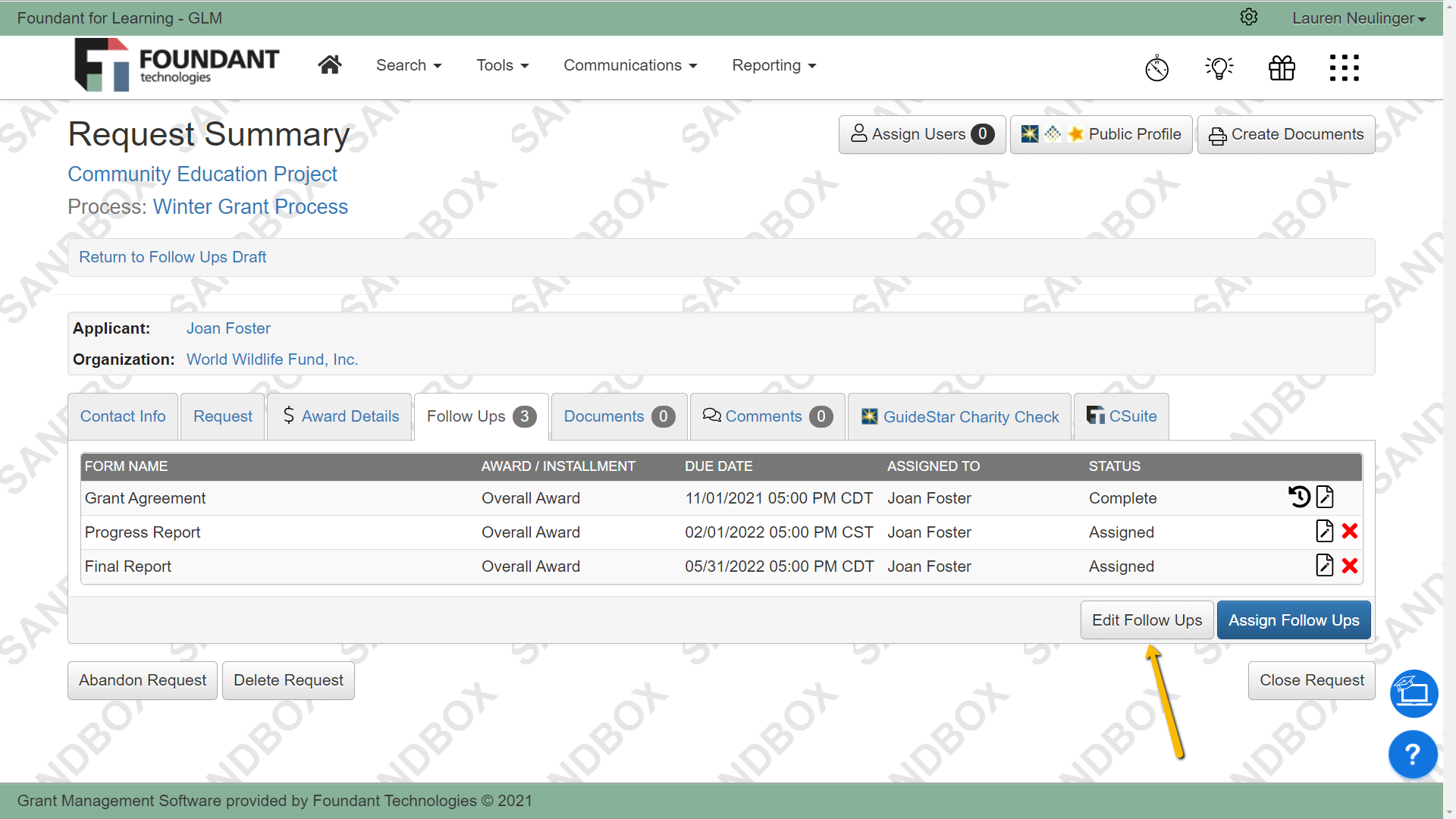 Reassign a Follow Up to Another User – Foundant Technologies