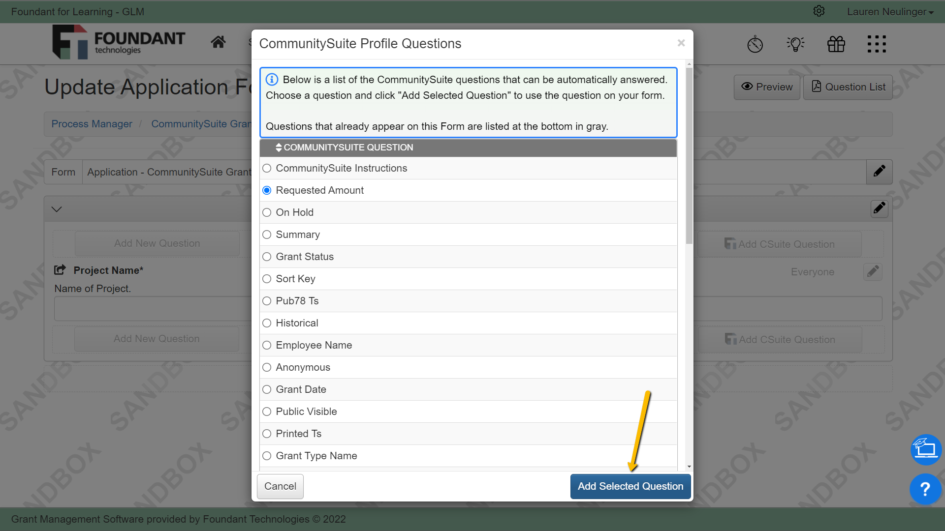 Add CommunitySuite Questions in GLM/SLM – Foundant Technologies