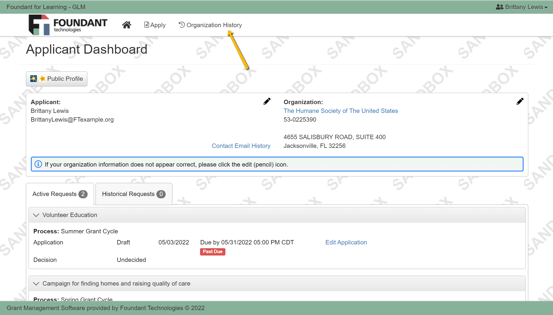 Applicants' Ability to View Organization History – Foundant Technologies