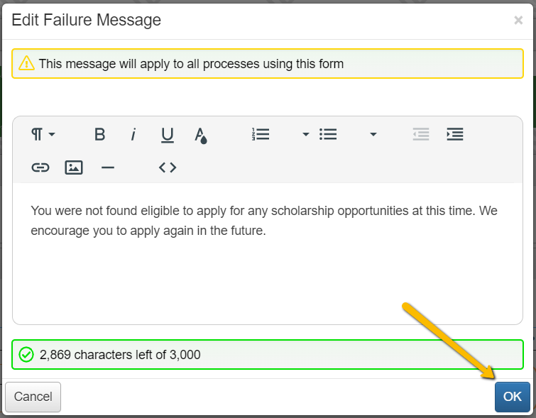 Customize the Eligibility Quiz Failure Message – Foundant Technologies