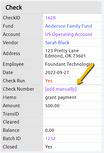 Edit Check Number – Foundant Technologies